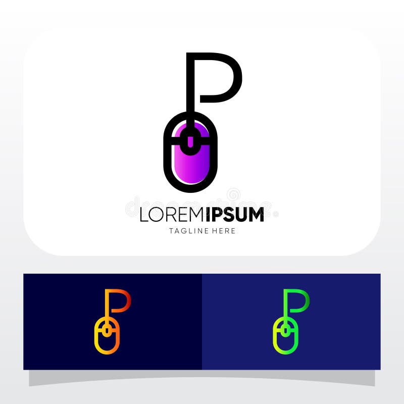 Letter P Computer Mouse Logo Design Vector Icon Graphic Emblem ...