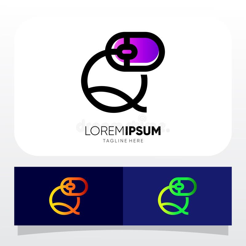 Letter Q Computer Mouse Logo Design Vector Icon Graphic Emblem ...