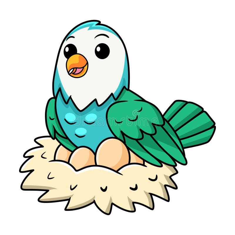 Cute Blue Turquoise Bird Cartoon with Eggs in the Nest Stock Vector ...