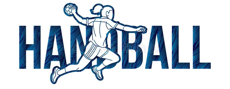 Handball Sport Female Player Action with Text Cartoon Graphic Stock ...