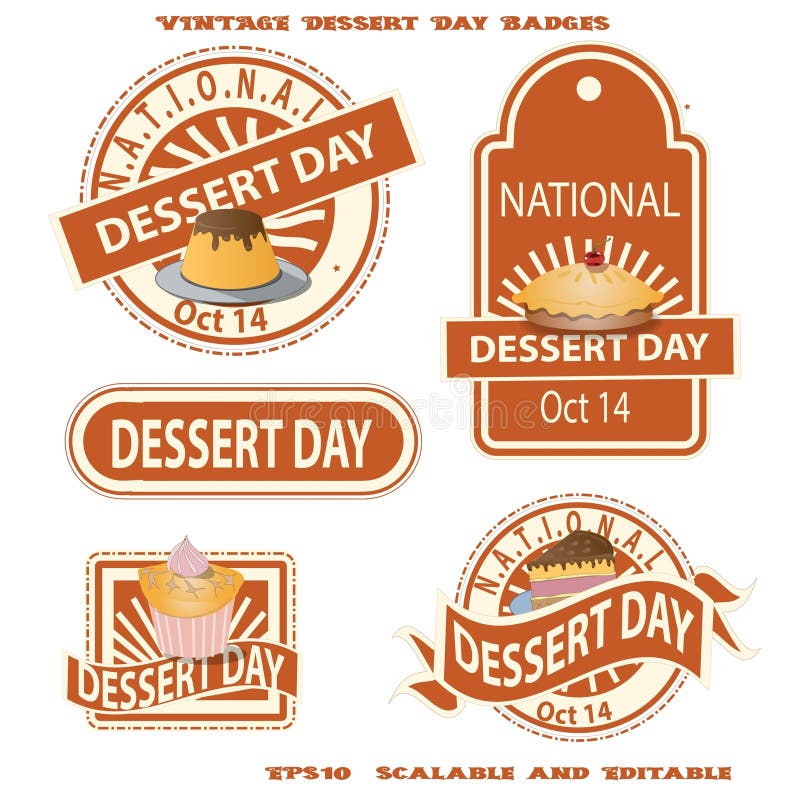 National Dessert Day Sign and Badge Vector Illustration Set Stock ...