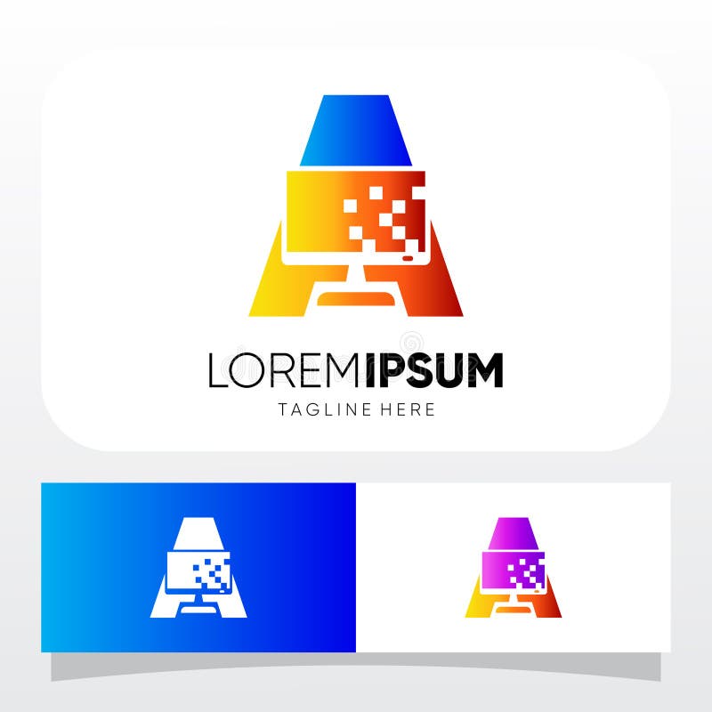 Letter a Computer Monitor Display Logo Design Vector Icon Graphic ...