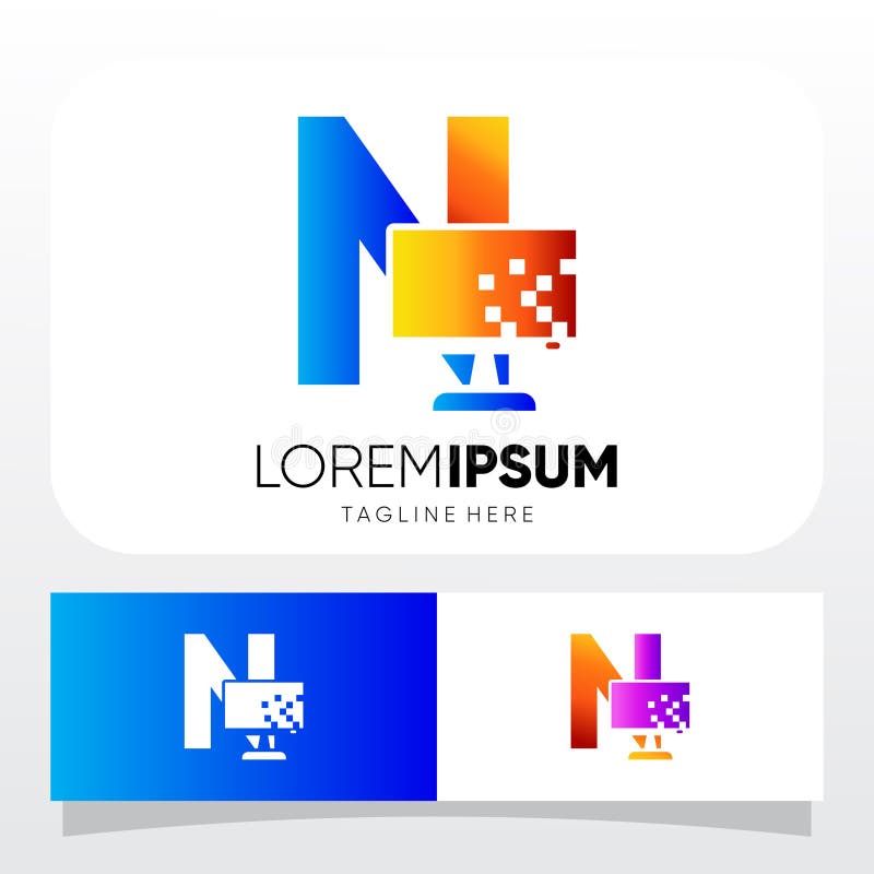 Letter N Computer Monitor Display Logo Design Vector Icon Graphic ...