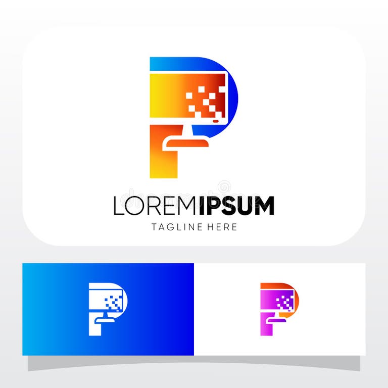 Letter P Computer Monitor Display Logo Design Vector Icon Graphic ...