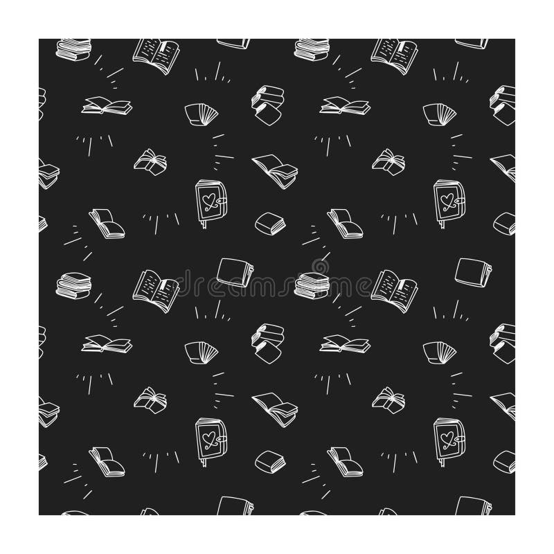 Seamless Pattern Cute Book on Black Background Design Stock Vector ...