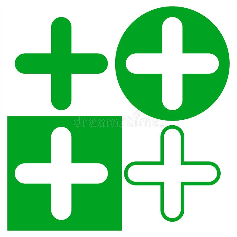 Positive Symbol Set on White Background. Green Plus Sign Collection ...