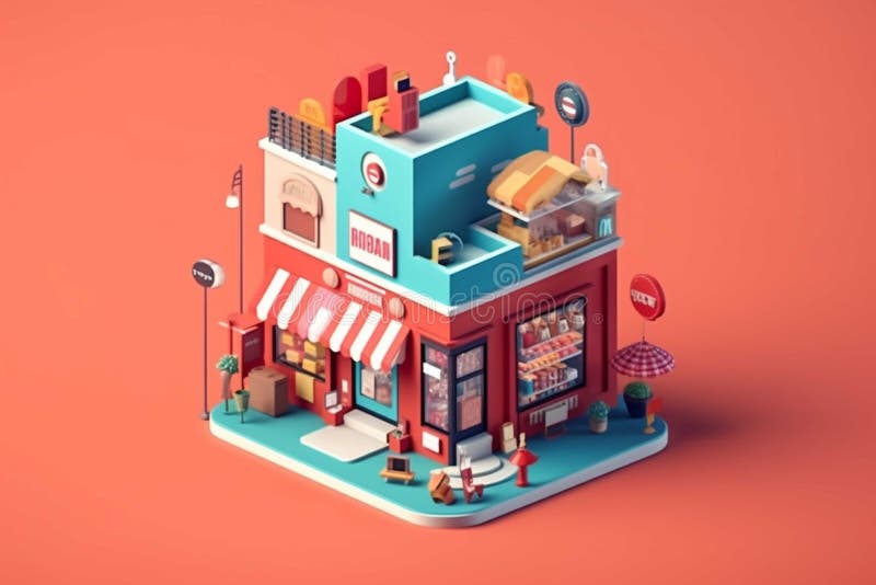 Isometric City Building, Shop and Restaurant, Urban Scene Stock Image ...