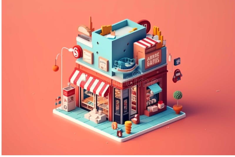 Isometric City Building, Shop and Restaurant, Urban Scene Stock Image ...