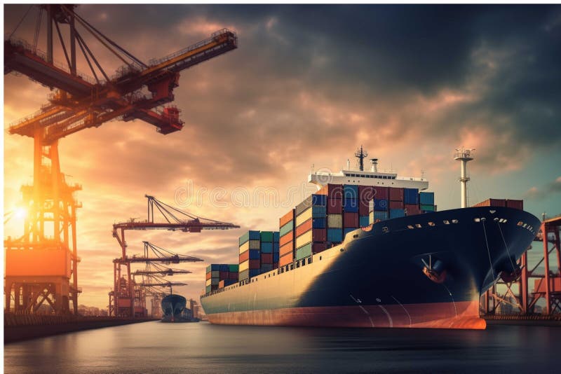 Logistics and Transportation Concept. Cargo Freight Ship, Airplane ...