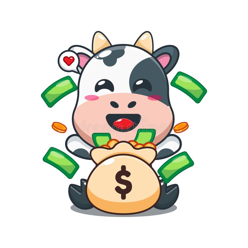 Cow with Money Bag Cartoon Vector Illustration. Stock Vector ...