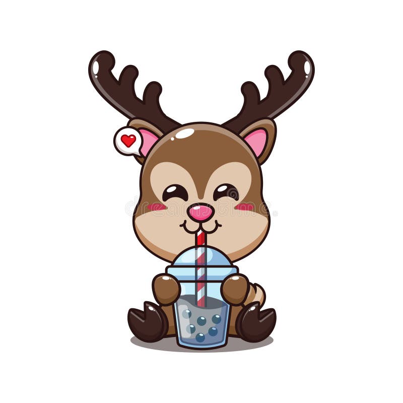Deer Drink Boba Milk Tea Cartoon Vector Illustration. Stock Vector ...