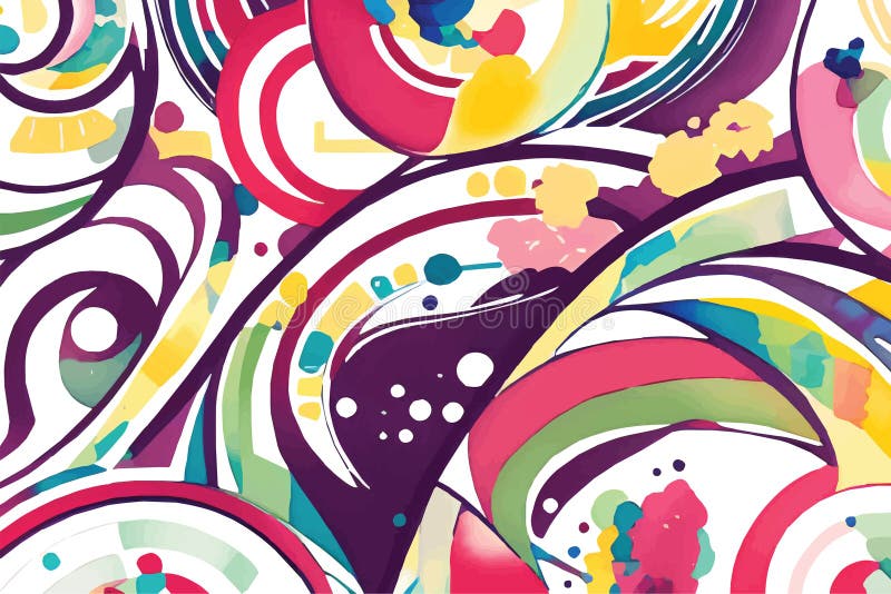 Vector Abstract Illustration of Pink Purple Yellow Shapes Swirls ...