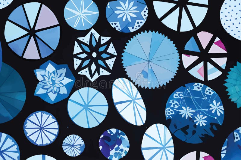 Vector Abstract Illustration of Blue Shapes Circles on Black Background ...