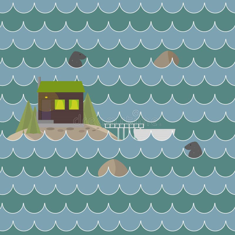 Baltic Sea House on a Small Island in the Sea. Stock Vector ...