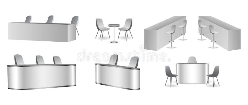 Set of Realistic Trade Exhibition Chair and Table or White Blank ...