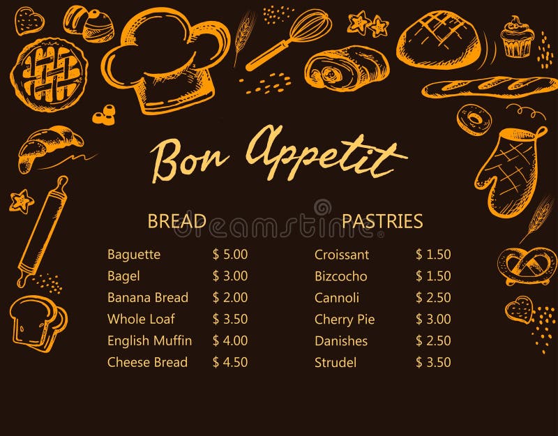 Bakery Menu Banner Template Brown Hand Drawing Food Bread Illustration ...
