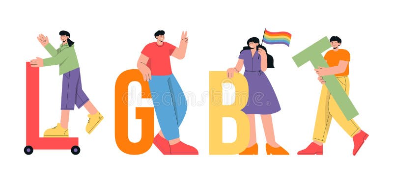 LGBT Text with Fun Characters and Pride Month Symbols Like Flag ...