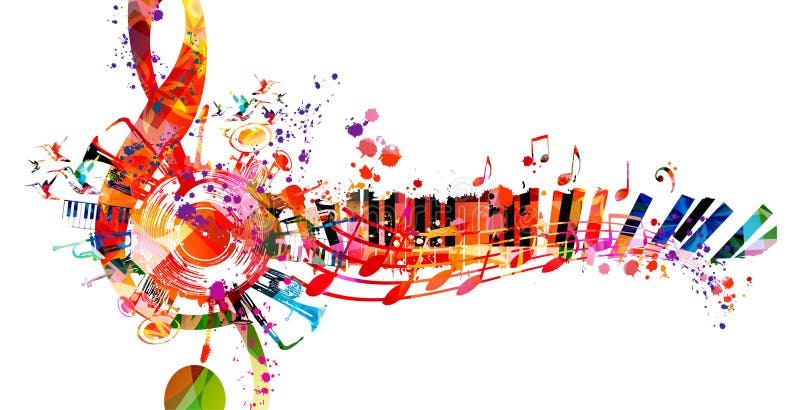 Colorful Musical Poster with G-clef, LP Vinyl Record Disc and Musical ...
