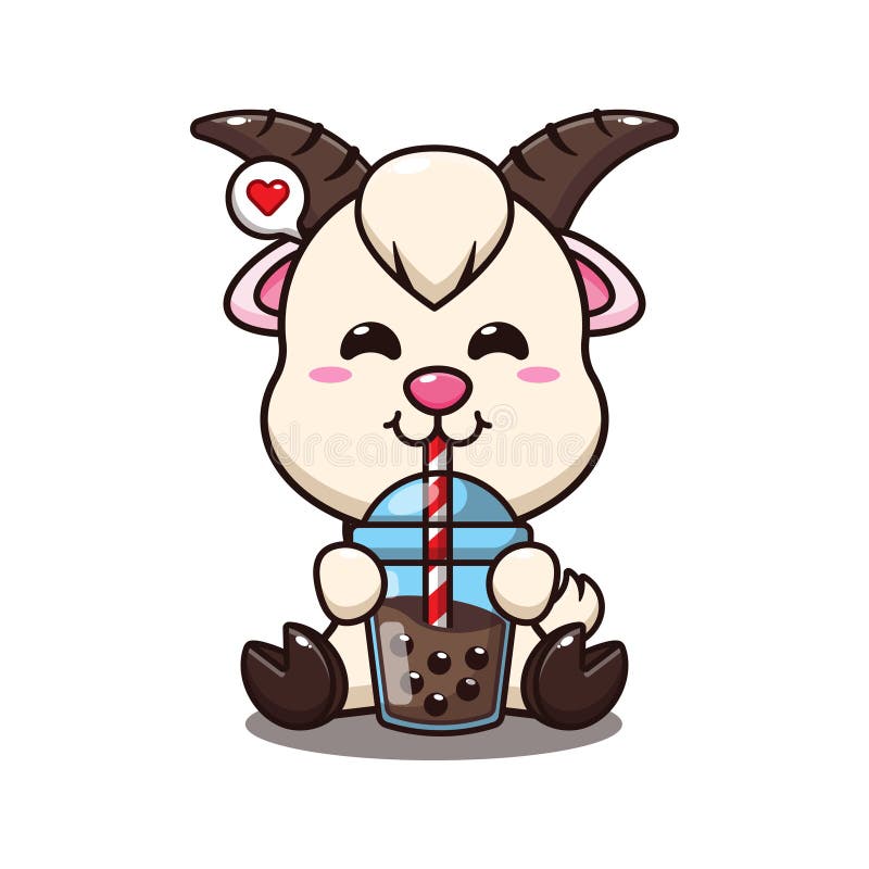 Goat Drink Boba Milk Tea Cartoon Vector Illustration. Stock Vector ...