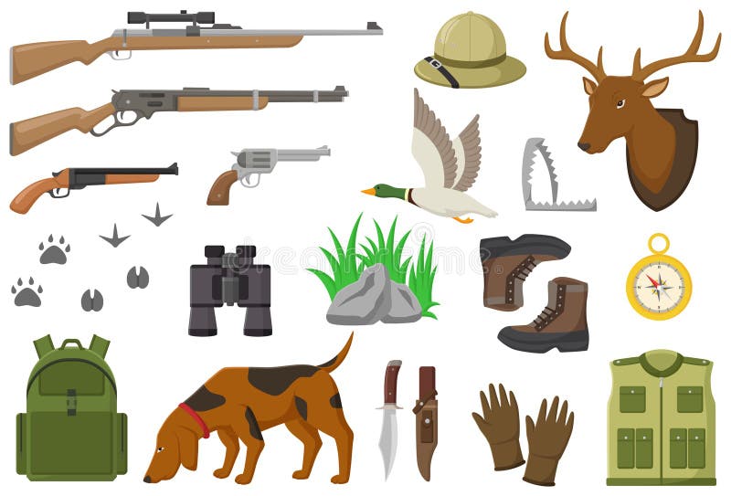 Set of Hunters Equipment Element Collection Stock Vector - Illustration ...