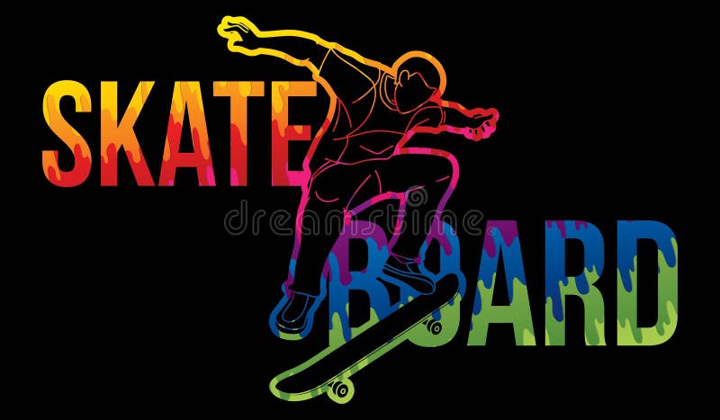 Skateboard Text Designed with Skateboarder Action Cartoon Extreme Sport ...