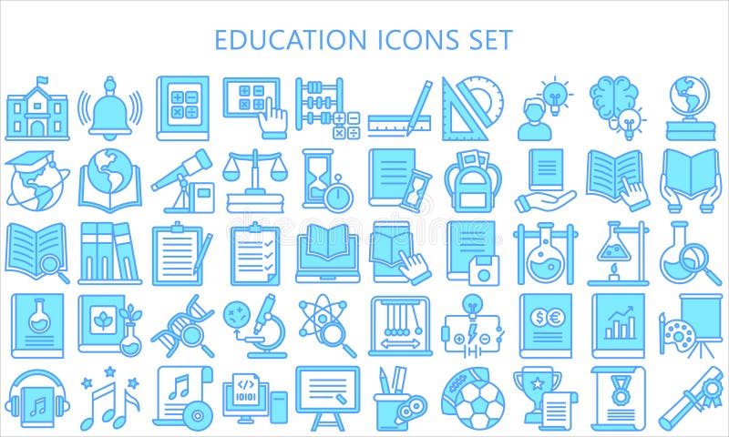 Education Blue Color Icons Pack Stock Vector - Illustration of ...