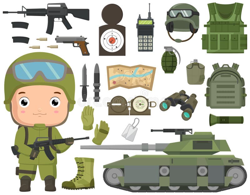 Cute Soldier Boy Cartoon with Soldier Equipment Stock Vector ...