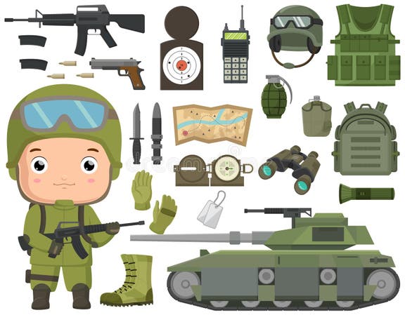 Cute Soldier Boy Cartoon with Soldier Equipment Stock Vector ...