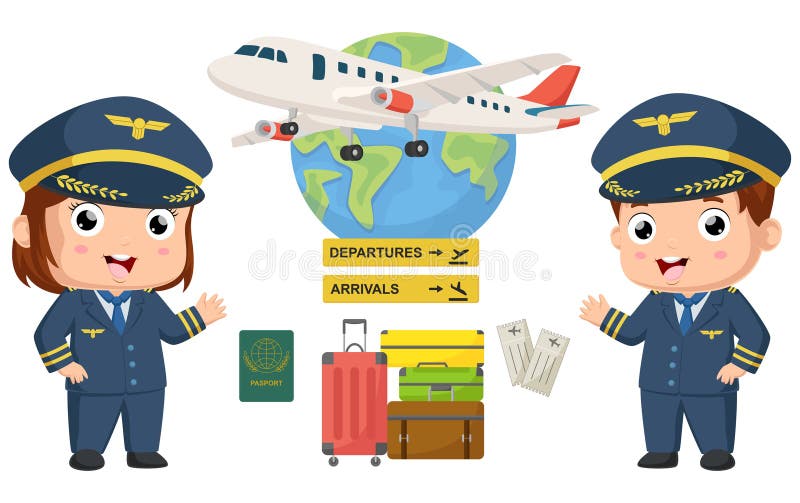 Cute Pilot Kids Cartoon with Airport Element Stock Vector ...