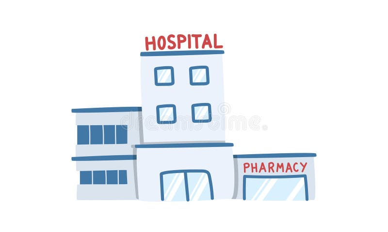Hospital Building Clipart Cartoon Style. Simple Cute Hospital Building ...