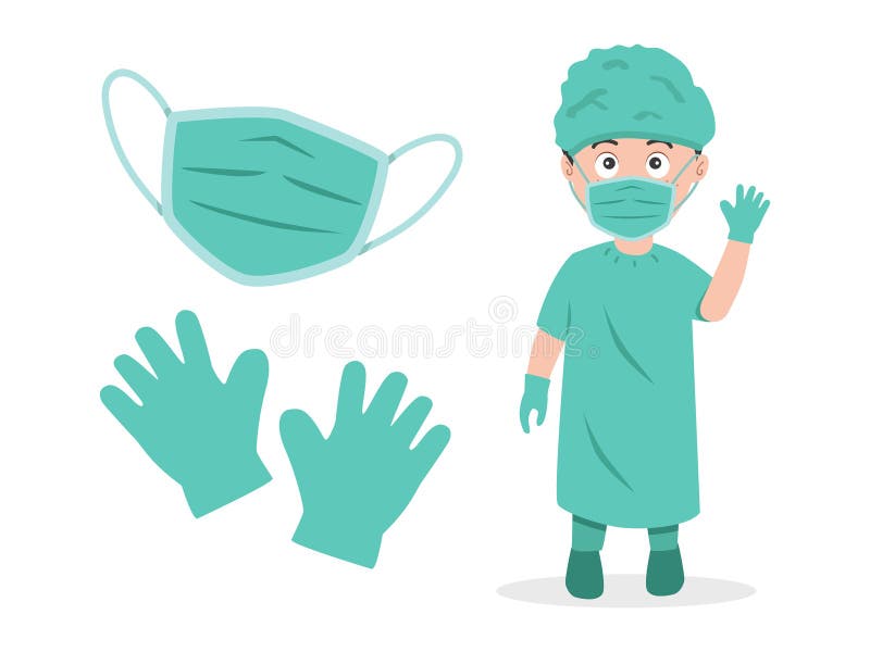 Surgical Uniform Clipart Cartoon Style. Surgeon with Surgical Mask and ...