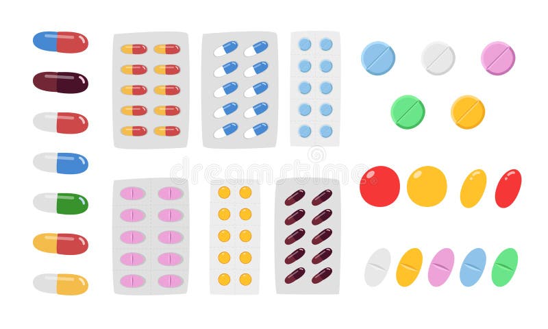 Medical Pills Clipart Cartoon Style. Types of Medicine Pill Flat Vector ...