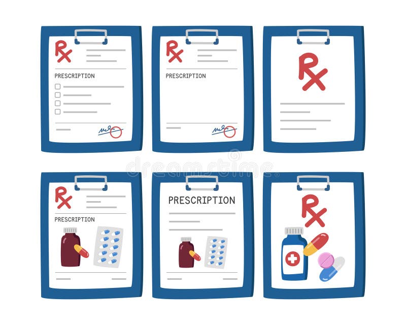 RX Clipart Cartoon Style. RX Medical Prescription Form Clipboard Flat ...