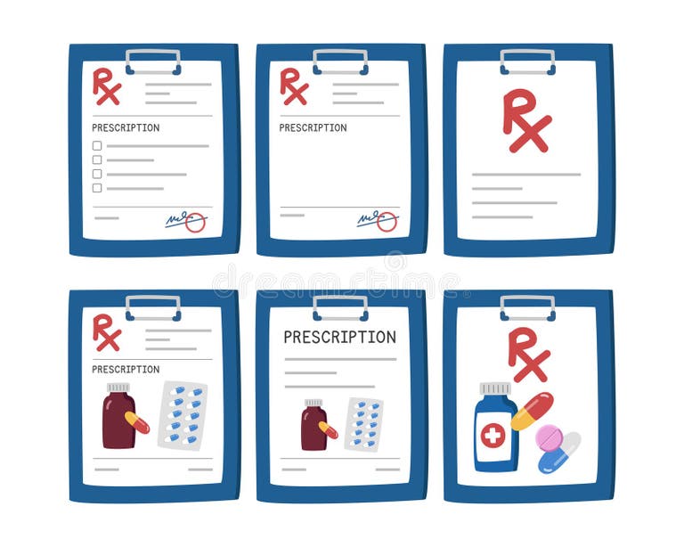 RX Clipart Cartoon Style. RX Medical Prescription Form Clipboard Flat ...