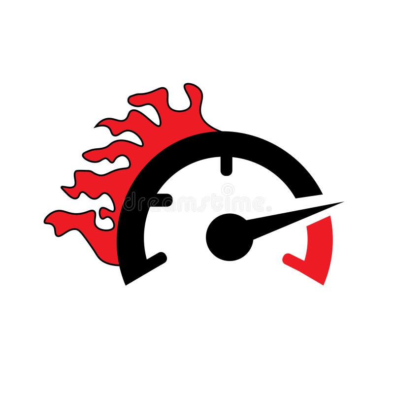 Speedometer Design Vector Illustration with Full Speed and Burning Fire ...