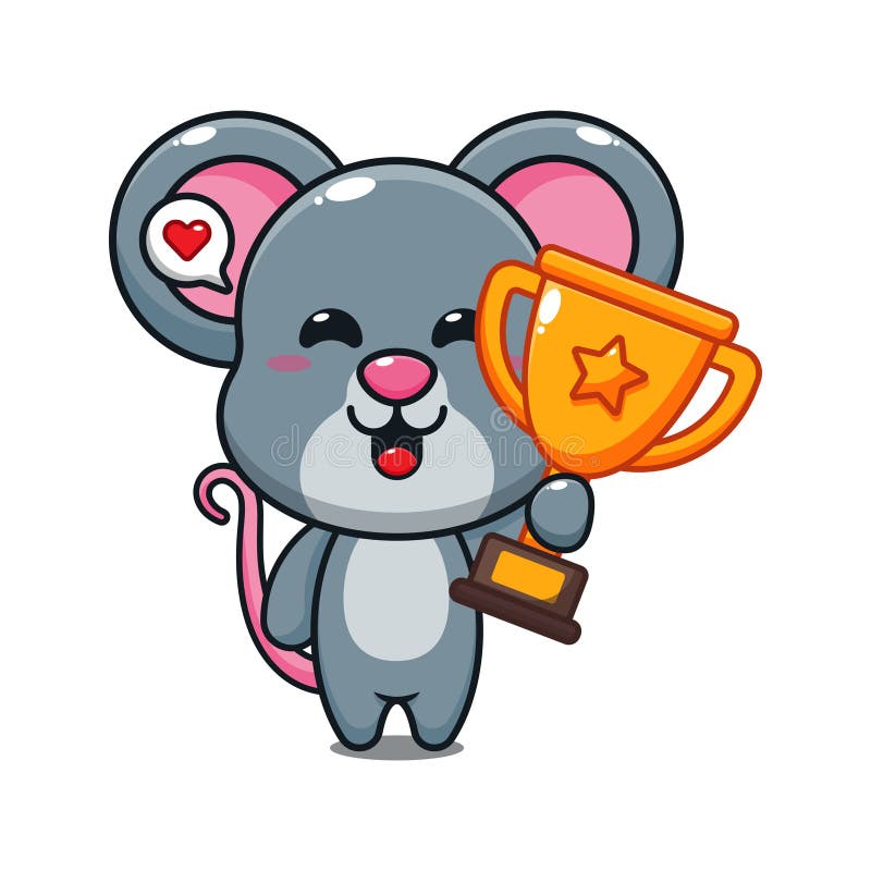 Cute Mouse Holding Gold Trophy Cup Cartoon Vector Illustration. Stock ...