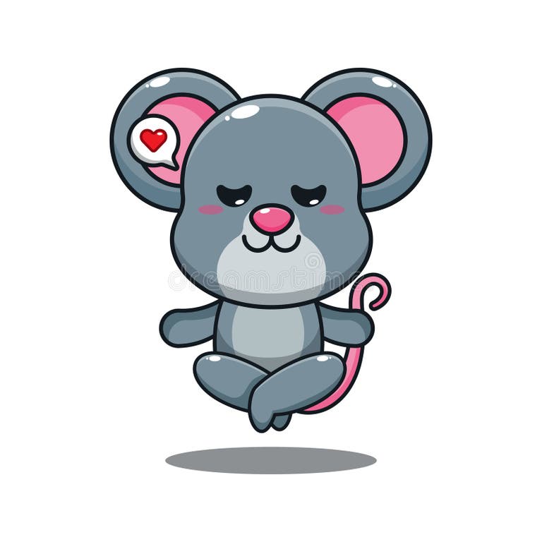 Cute Mouse Doing Meditation Yoga Cartoon Vector Illustration. Stock ...