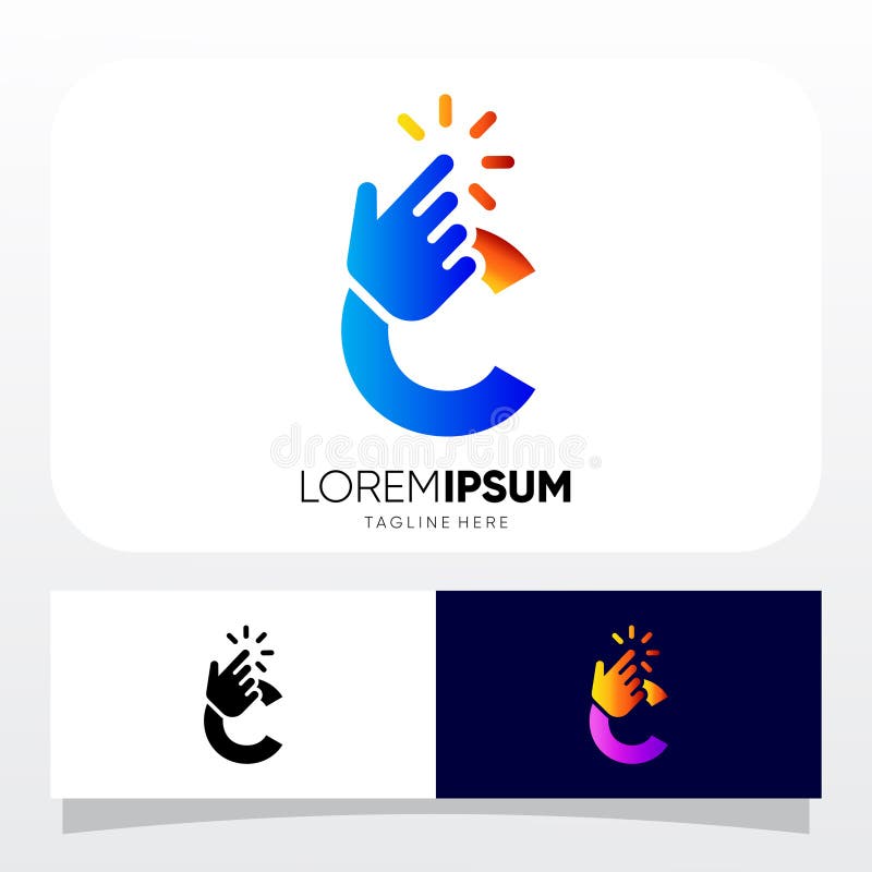 Letter C Hand Clicking Finger Cursor Mouse Logo Design Vector Icon ...
