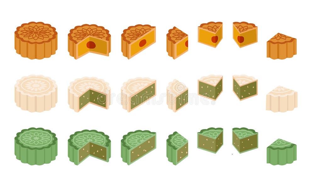 Full Set of Whole, Half, a Quarter of Mooncakes with Different Flavors ...