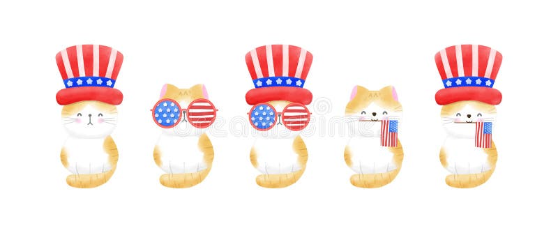 Happy 4th of July Cute Cat Vector Illustration Stock Vector ...