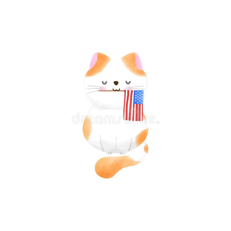 Happy 4th of July Cute White Cat Vector Illustration Stock Vector ...