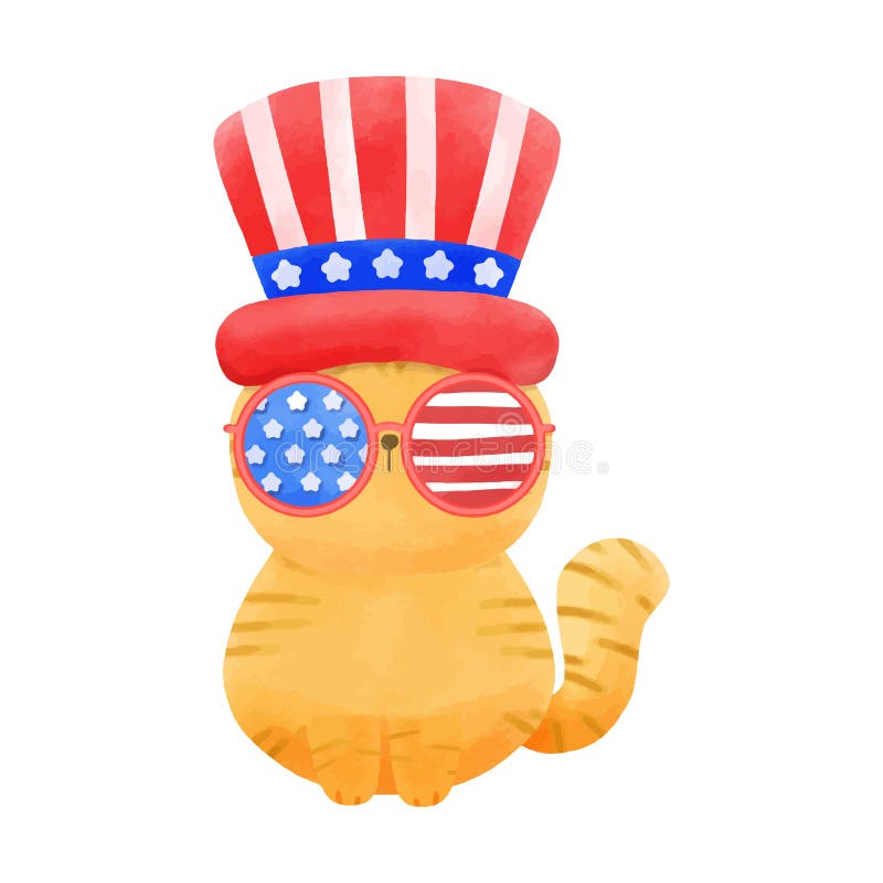 Happy 4th of July Cute Cat Vector Illustration Stock Vector ...