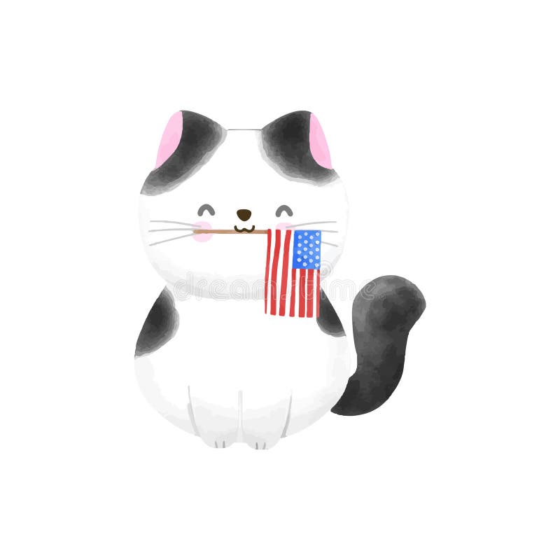 Happy 4th of July Cute Cat Vector Illustration Stock Vector ...