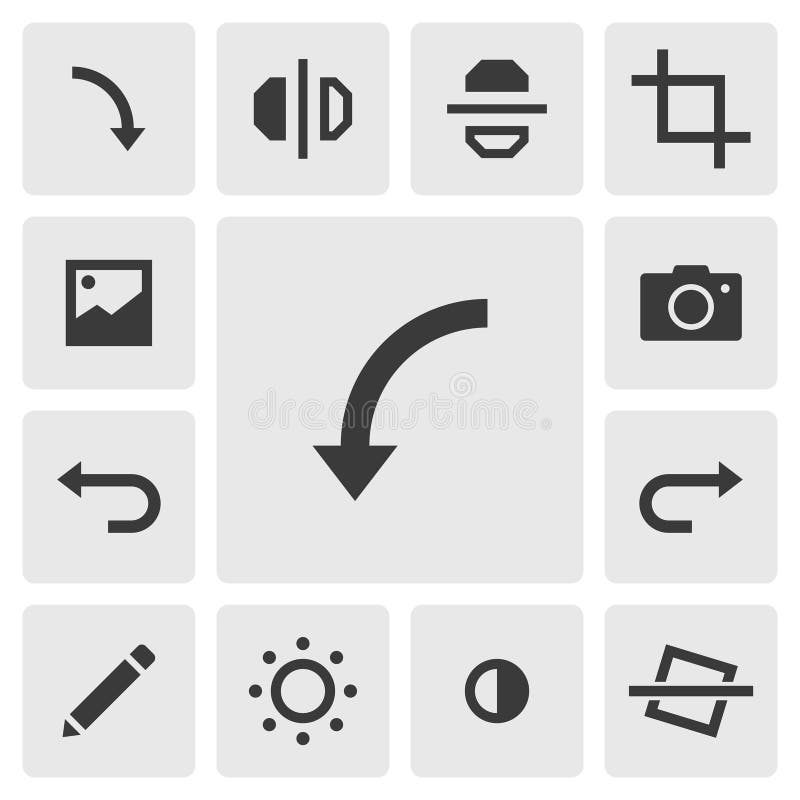 Rotate Left Icon Vector Design. Simple Set of Photo Editor App Icons Silhouette, Solid Black ...