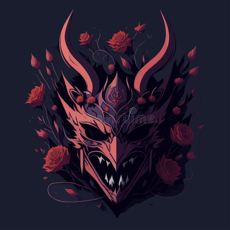 Japanese Devil Mask with Flower Vector Art Free Download Stock Vector ...