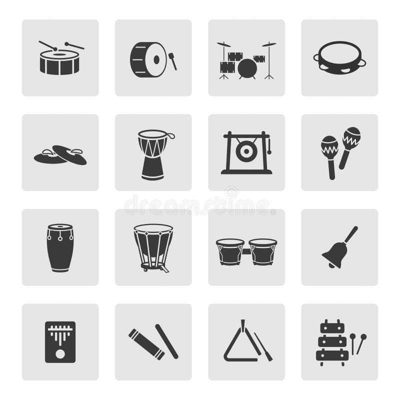 Percussion Instruments Icon Set. Drum, Cymbals, Maracas, Bongo, Conga ...