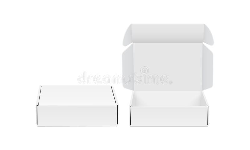 Blank Packaging Boxes, Opened, Closed, Front View Stock Vector ...