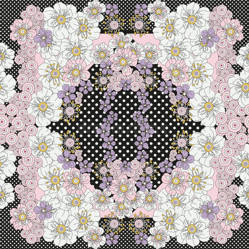 Colorful Beautiful Shawl, Scarf Print. Summer Meadow Background with ...