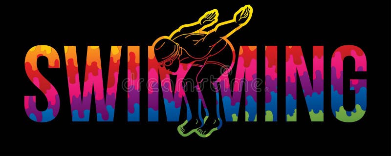 Swimming Text with a Man Swimmer Font Design Cartoon Graphic Stock ...