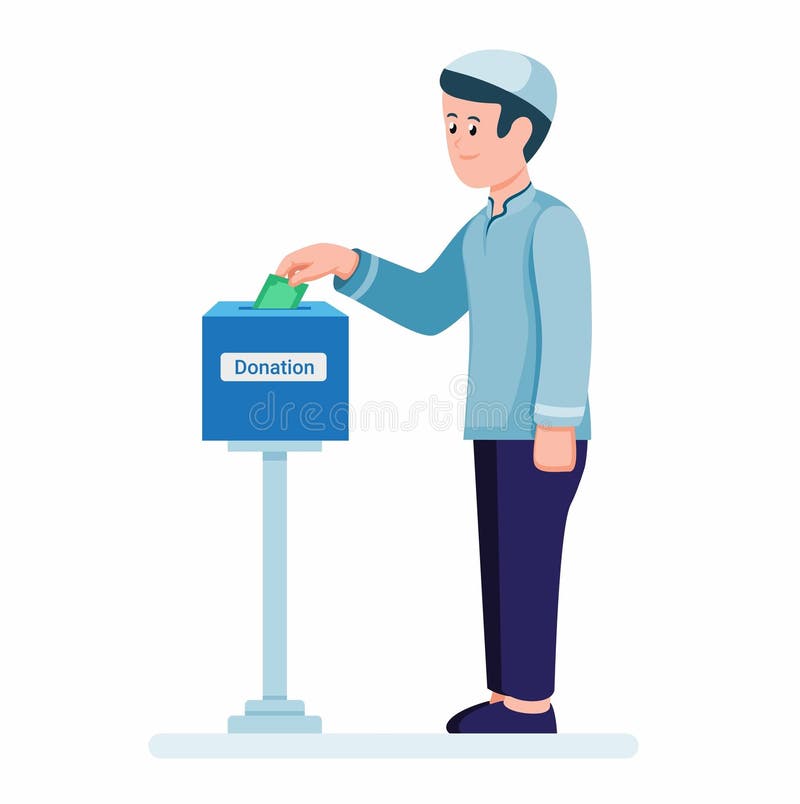 Muslim Man Put Money To Donation Box Symbol Cartoon Illustration Vector ...